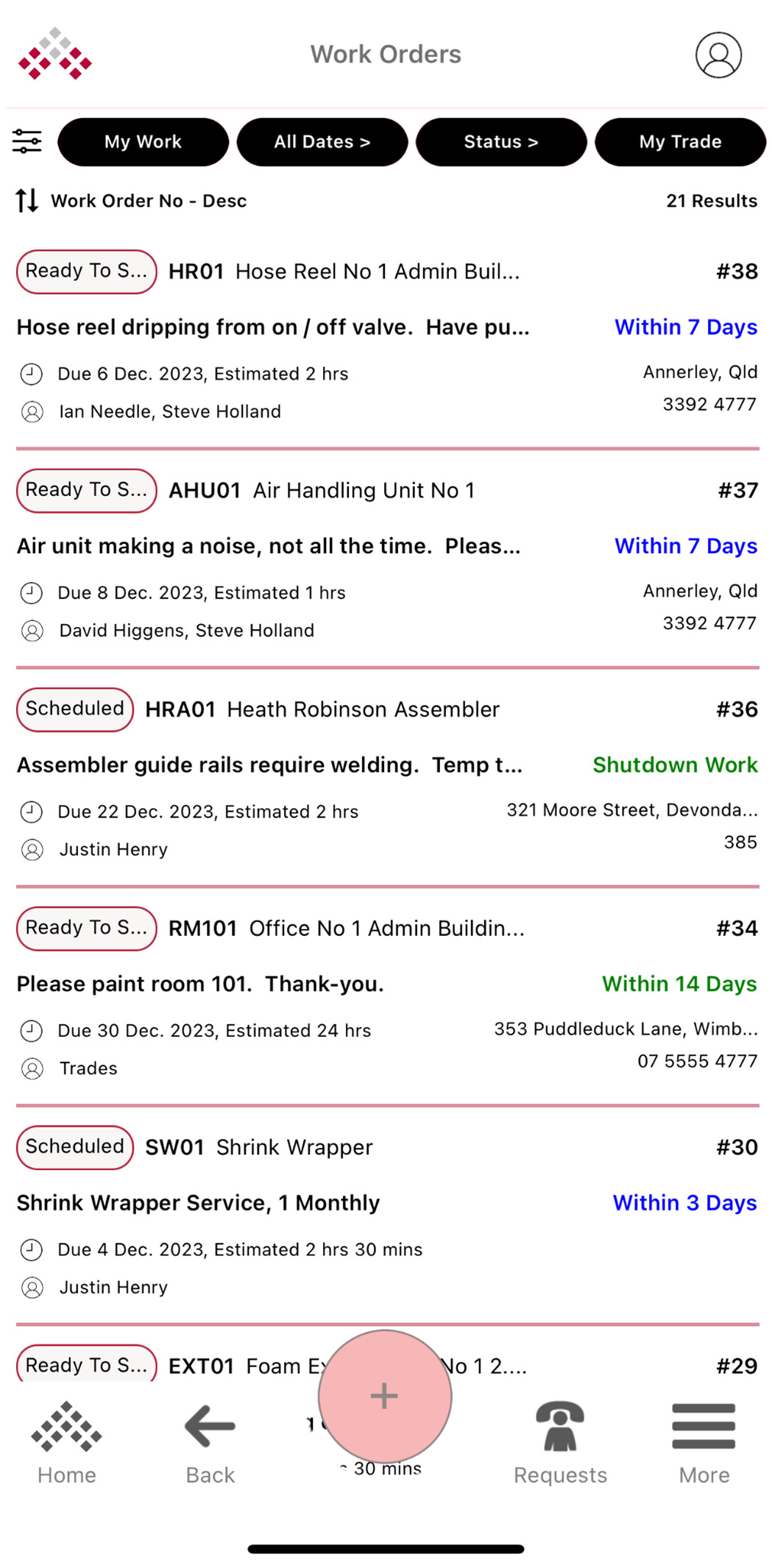 Work Order Lisiting – MEX User Guide