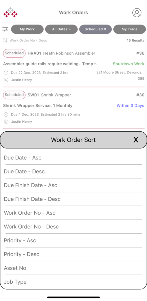 Work Order Lisiting – MEX User Guide