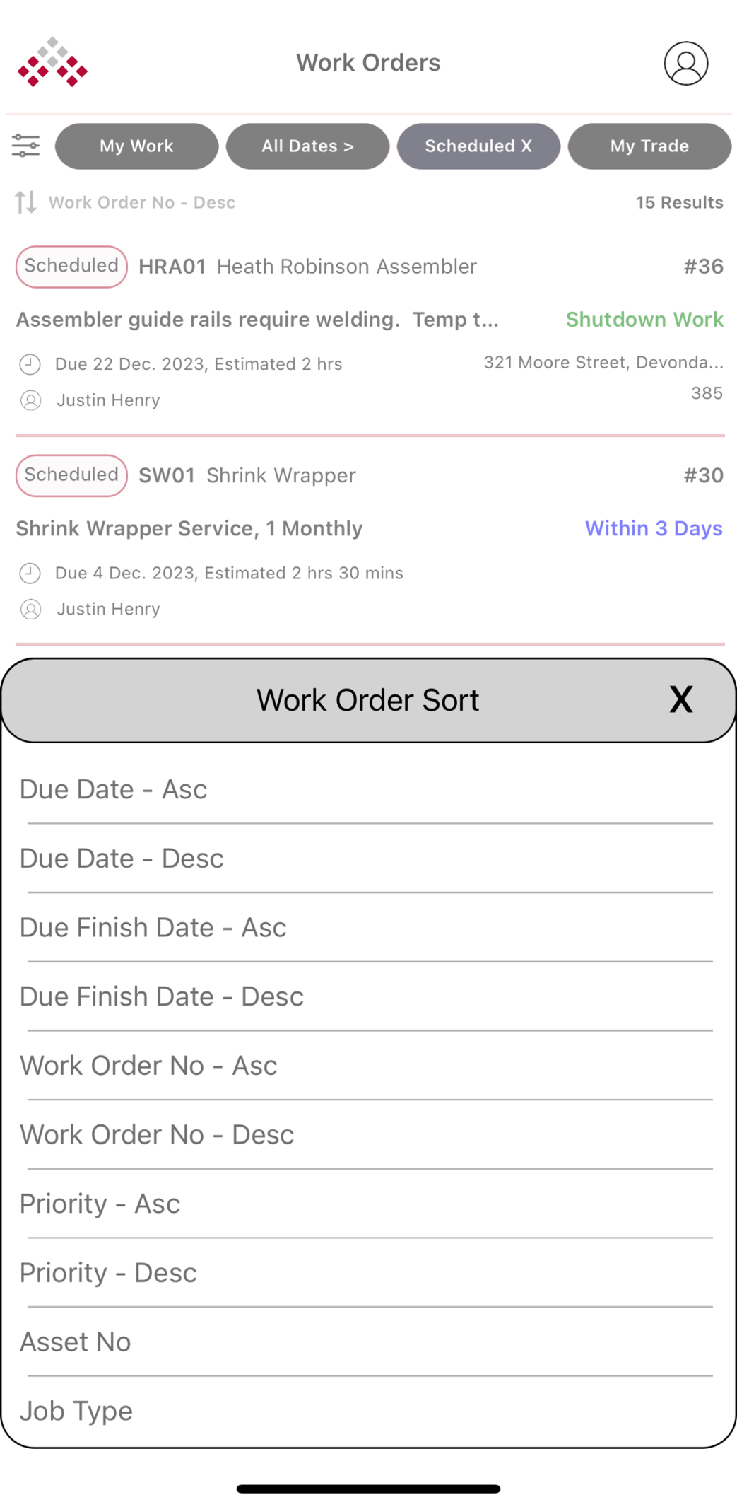 Work Order Lisiting – MEX User Guide